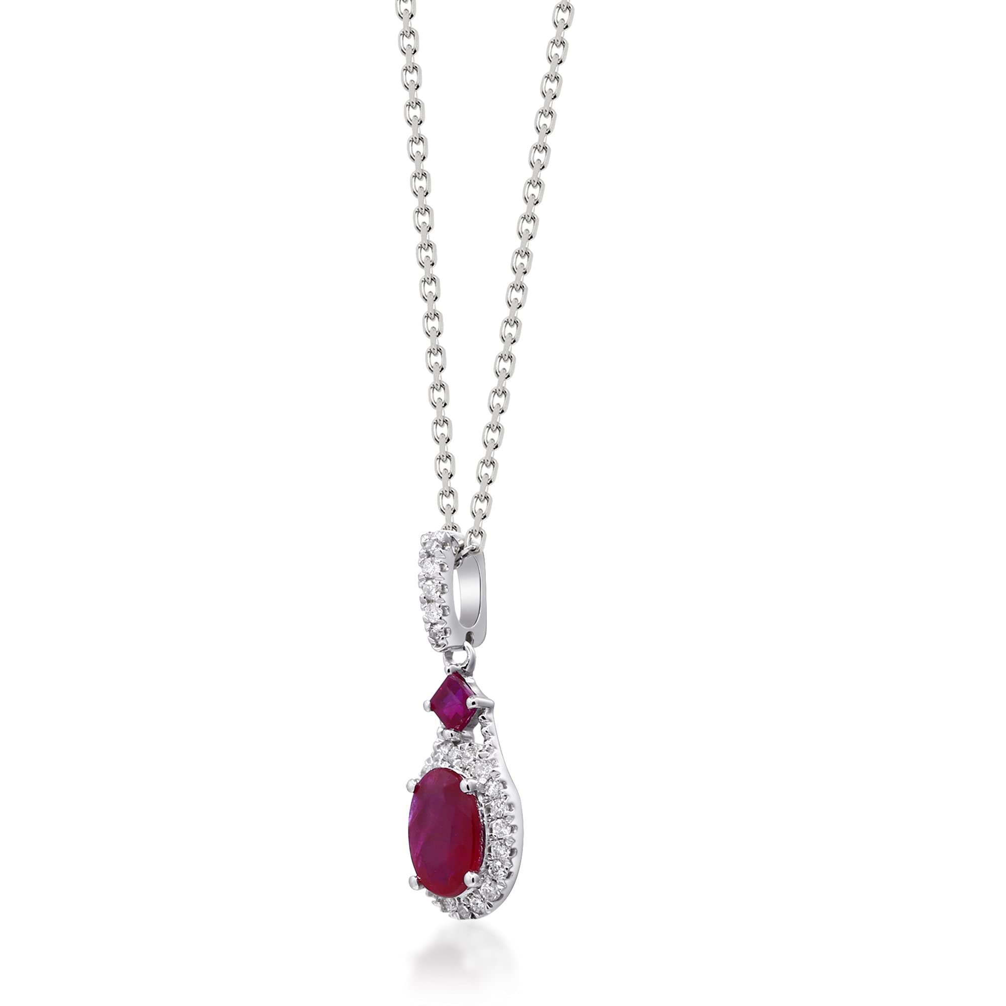 Gin & Grace 10K White Gold Genuine Ruby and Natural Diamond (I1) Pendant for Women.