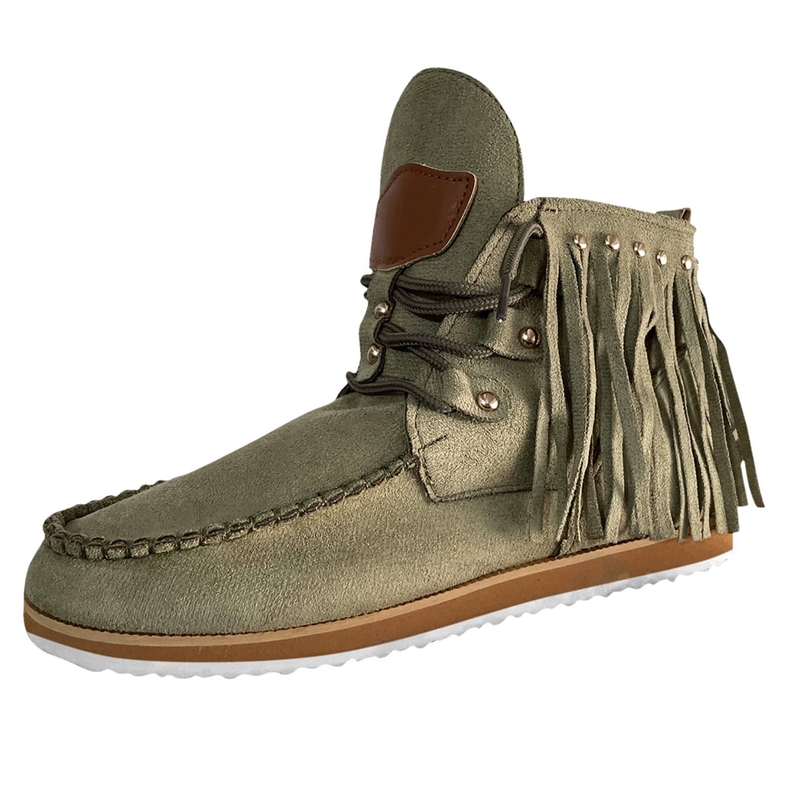Gyouanime Womens Pointed Toe Ankle Booties Suede Ankle Boots Leather Tassel Round Toe Shoes Retro Womens Boots Size 13 Green