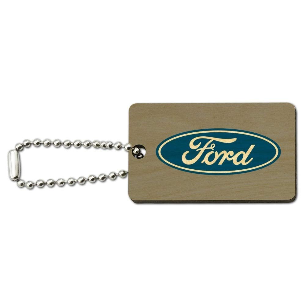 GRAPHICS & MORE Ford Motor Company Blue Oval Logo Wood Wooden Rectangle Keychain Key Ring