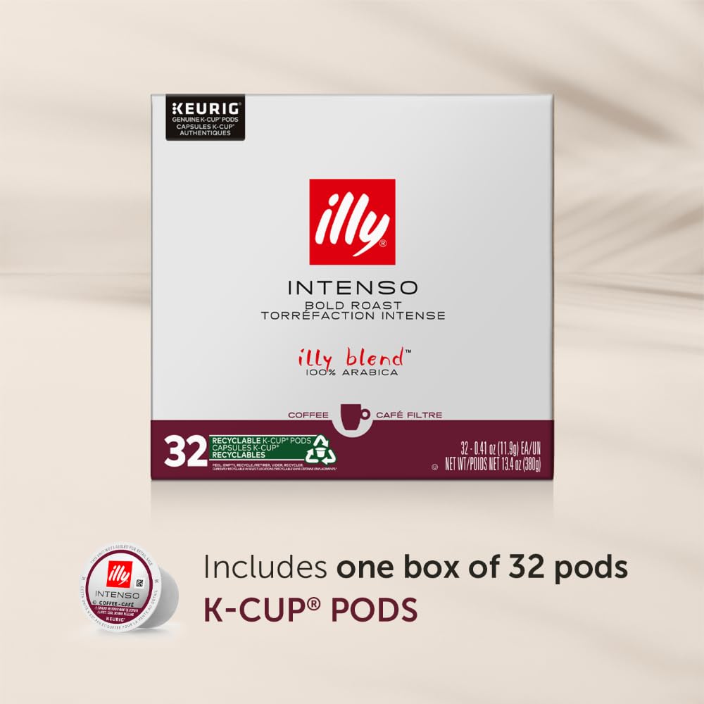Illy Coffee K Cups - Coffee Pods For Keurig Coffee Maker β Intenso Dark Roast β Notes of Cocoa & Dried Fruit - Bold, Flavorful & Full-Bodied Flavor of Pods Coffee - No Preservatives β 32 Count