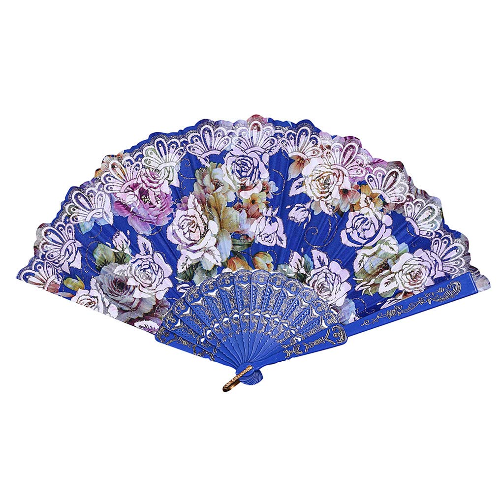 Hand Fans Folding fan Pattern Hand Fan Silk Bamboo Folding Hand Folded For Church Wedding dance party colorful Lace Silk Folding Handmade (Color : B)