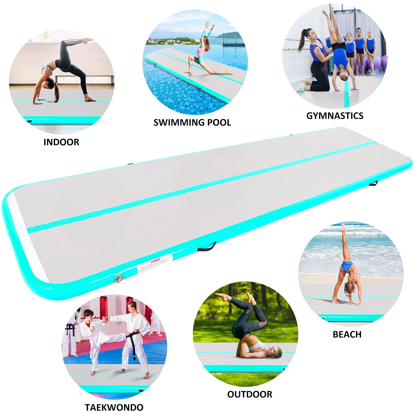 Gymnastics Mats,Tumbling Mat,LAHAAP 10ft/13ft/16ft Inflatable Air Training Mats Gymnastics Track Mat for Indoor Outdoor Yoga School