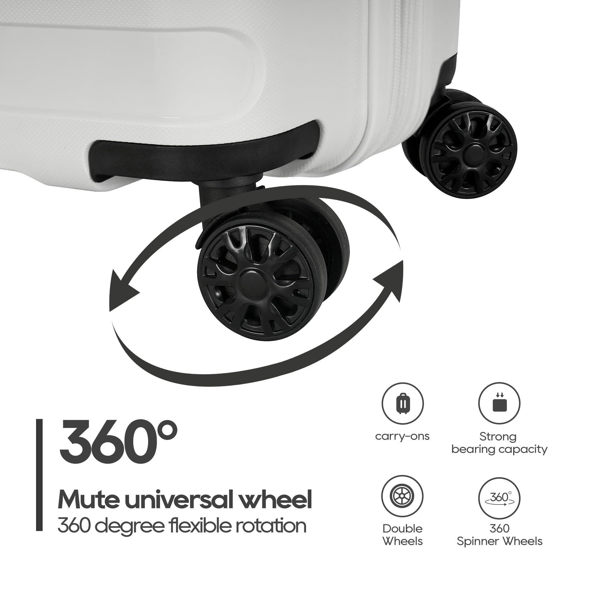 GinzaTravel 3-piece set white color luggage with scratch-resistant PP material, expandable((all 20 24 28), Super light, thickened, large-capacity double seal suitcase