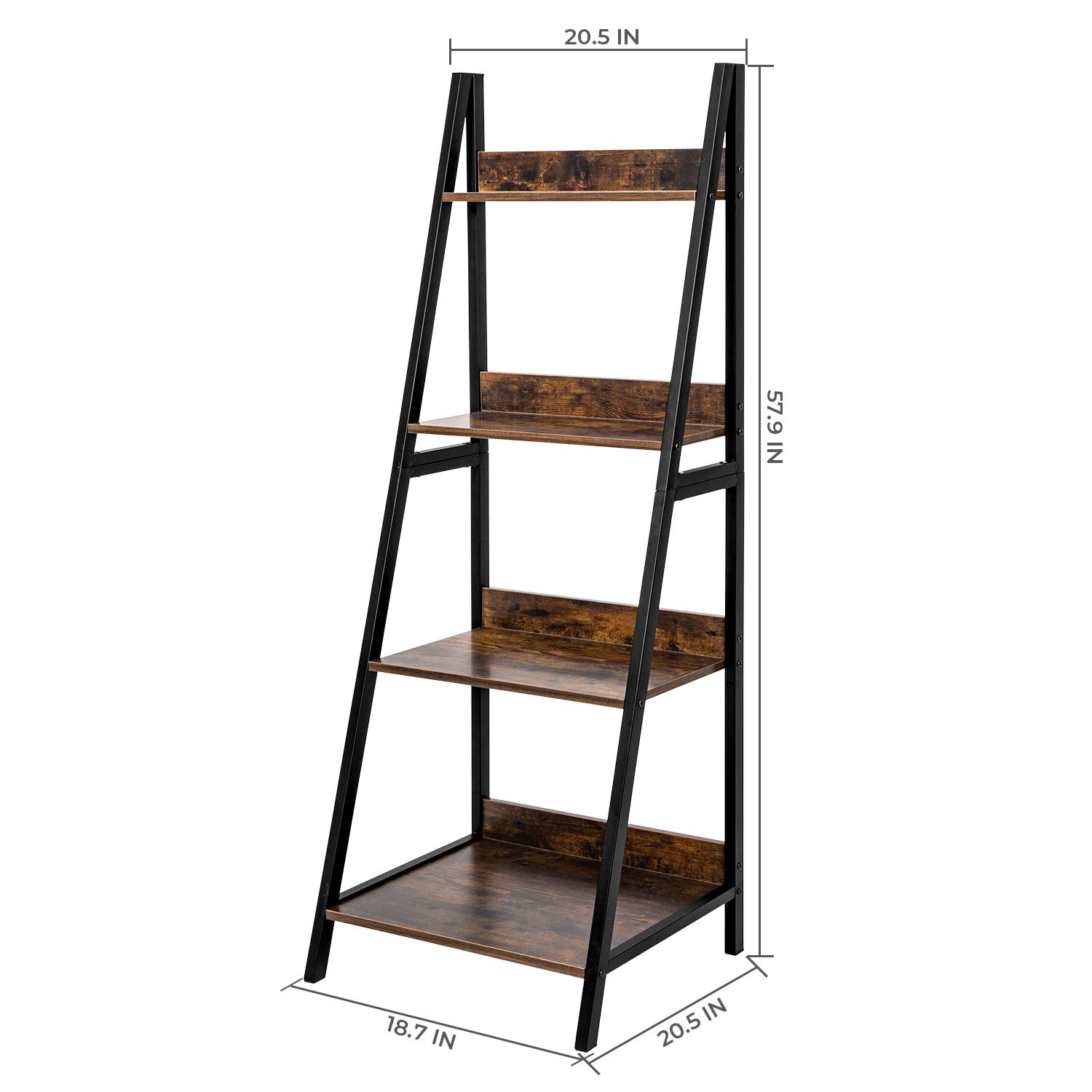 GreenForest Ladder Shelf 4 Tier Bookshelf Industrial Bookcase Storage Rack Shelves for Living Room, Home Office, Brown