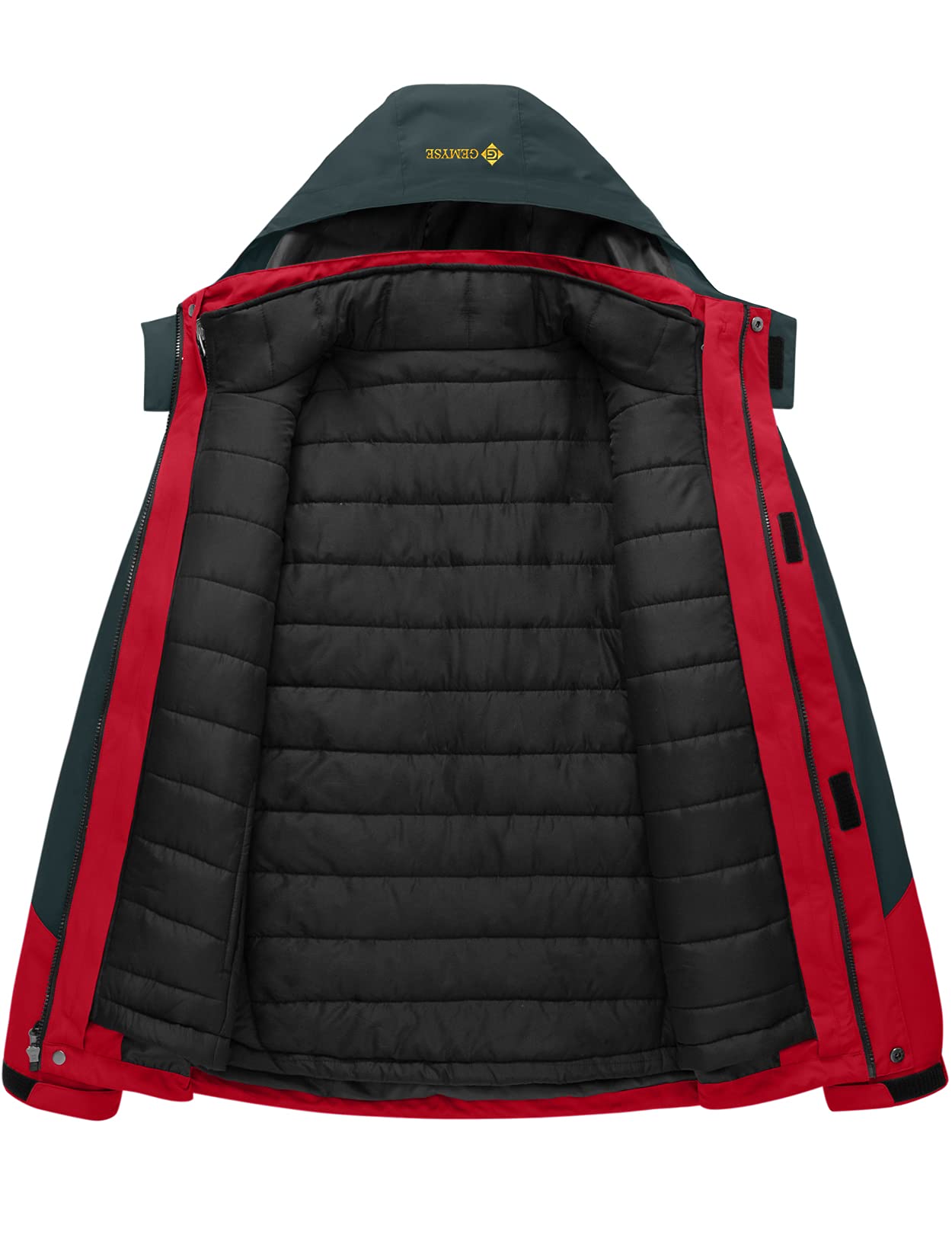 GEMYSE Men's Waterproof 3-in-1 Ski Snow Jacket Puffer Liner Insulated Winter Coat (Oriental Red,Large)