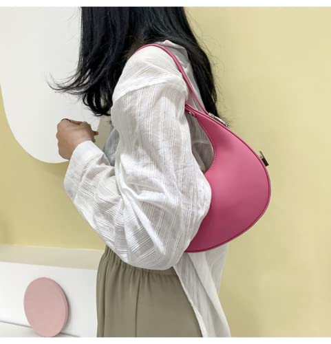 HDHTB Crescent Hobo Bag for Women Y2k Underarm Purse Top Handle Dumpling Handbag with Zipper (pink)
