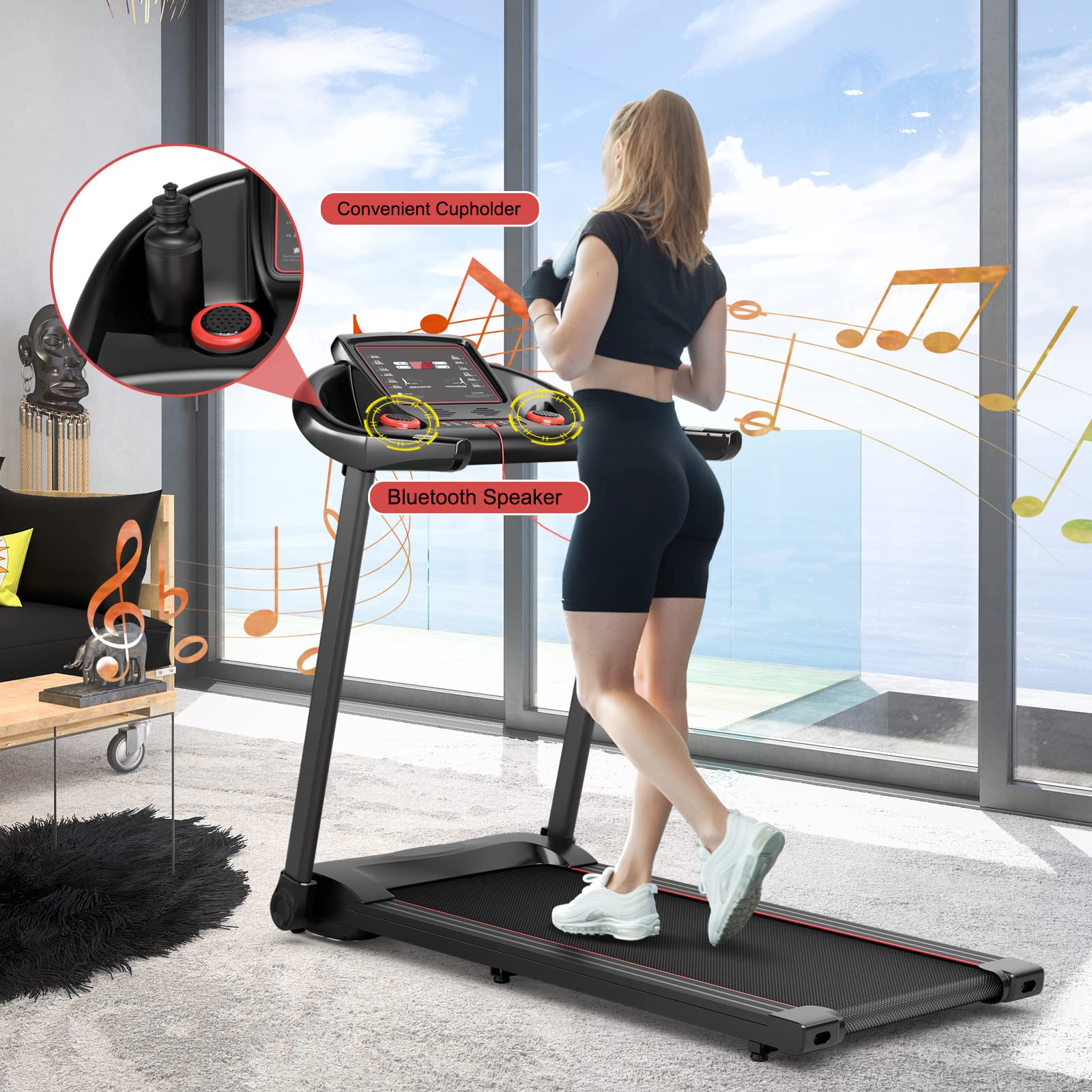 Goplus 2.25HP Folding Treadmill, Portable Electric Superfit Treadmill W/APP Control, 12 Preset Programs, Blue Tooth Speaker, LED Display, Walking Running Machine for Home Office