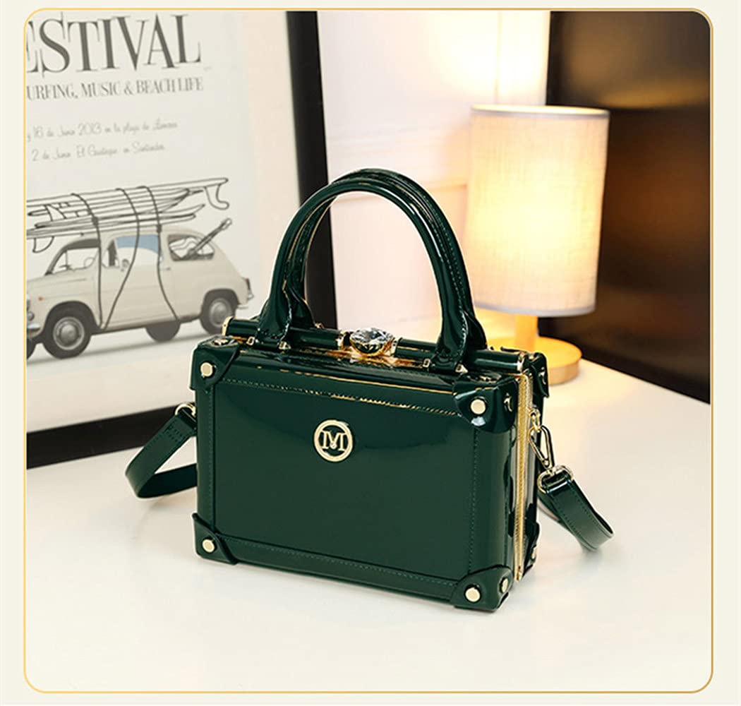 HANSOMFY Fashion Women's Top Handle Satchel Handbags Leather Evening Bag Purses Small Hard Square Box Shoulder Bags (Large Green)