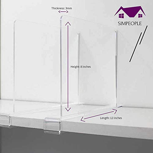 HANI Simpeople 4 PCS Clear Acrylic Shelf Divider, Adjustable Closet Organizer for Bedroom, Bathroom Kitchen Shelving Storage Shelf Shoe Organizer Book Shelf Organizer Purse Organizer Closet