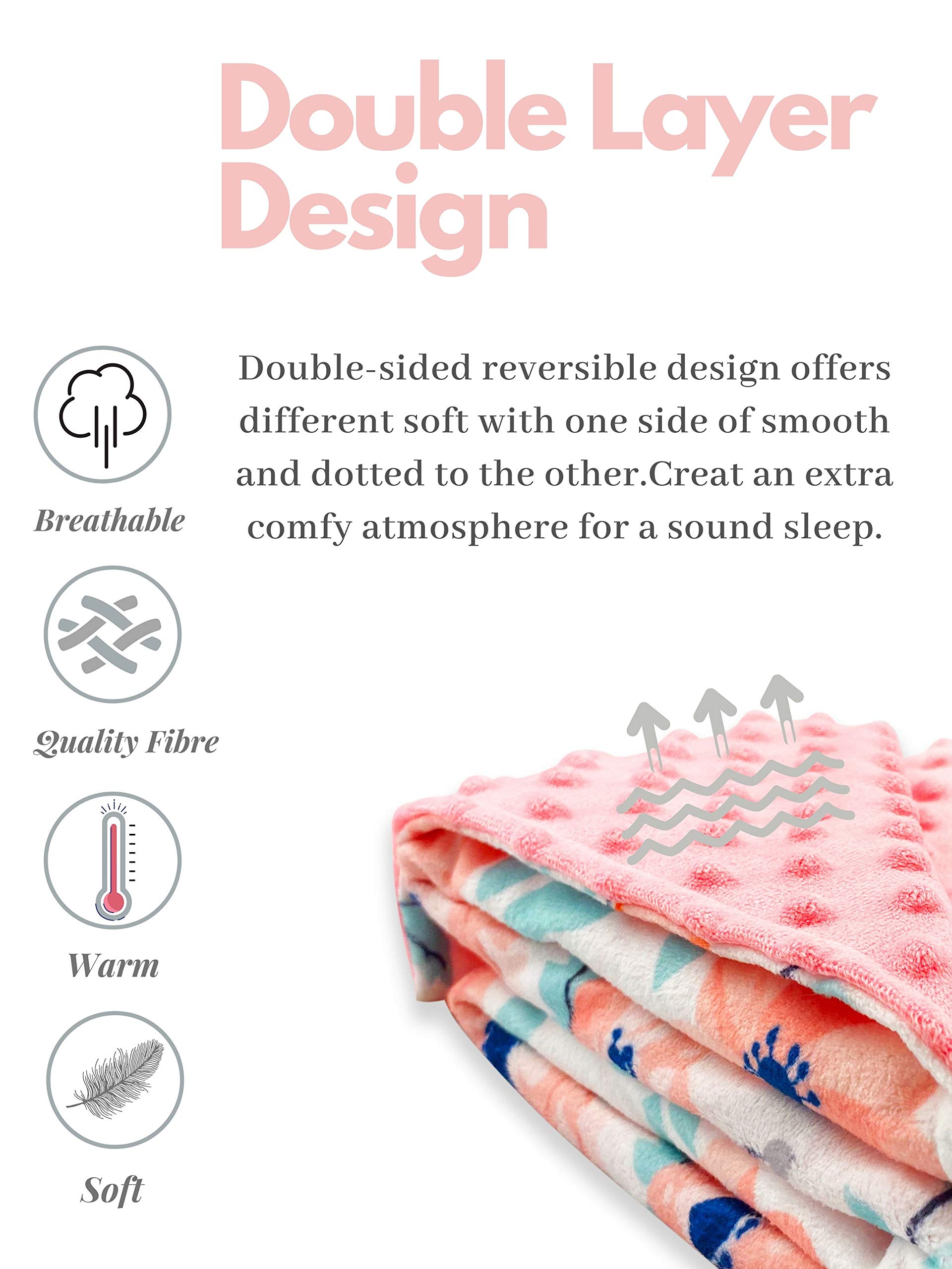 Giggle Angel Baby Plush Minky Blanket Double Layer with Dotted Backing for Baby Girl or Baby Boy (Flower Pattern)