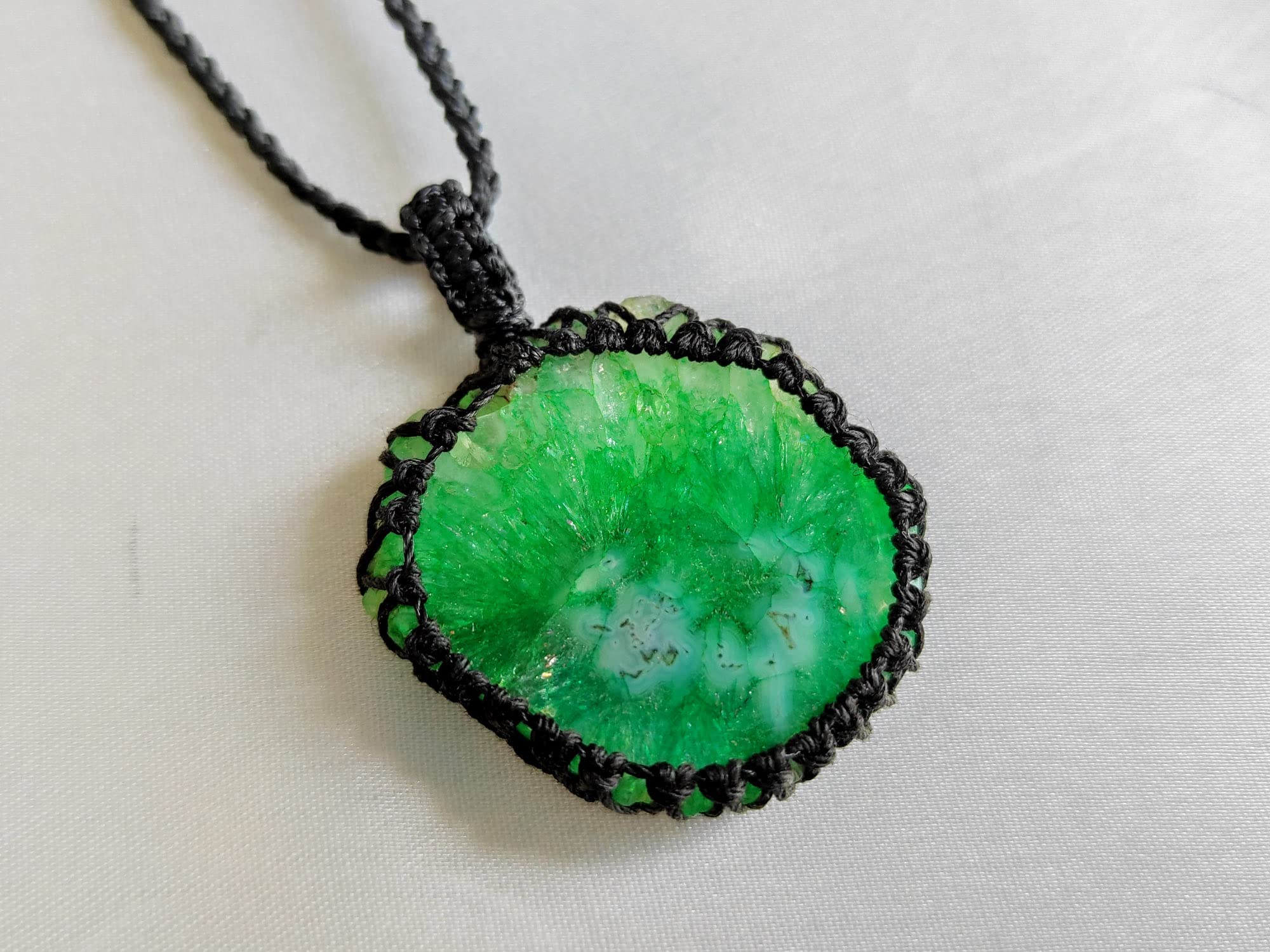 Green Solar Agate Macrame Pendant, Cord Wrapped Macrame Pendant, Gemstone Macrame Jewelry