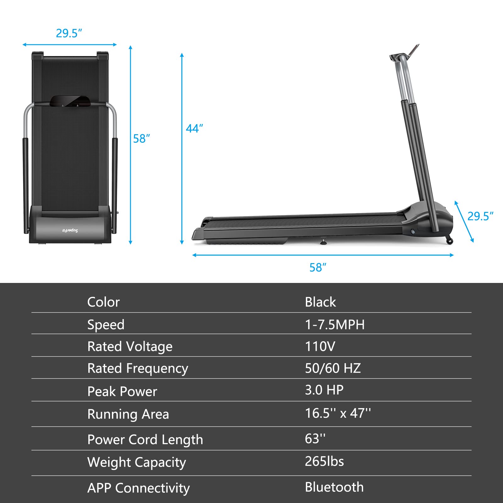 Goplus 3.0HP Folding Treadmill, Foldable Superfit Treadmill W/LED Touch Screen, Phone Holder, Blue Tooth Connection, Electric Running Walking Jogging Machine for Apartment Home Office