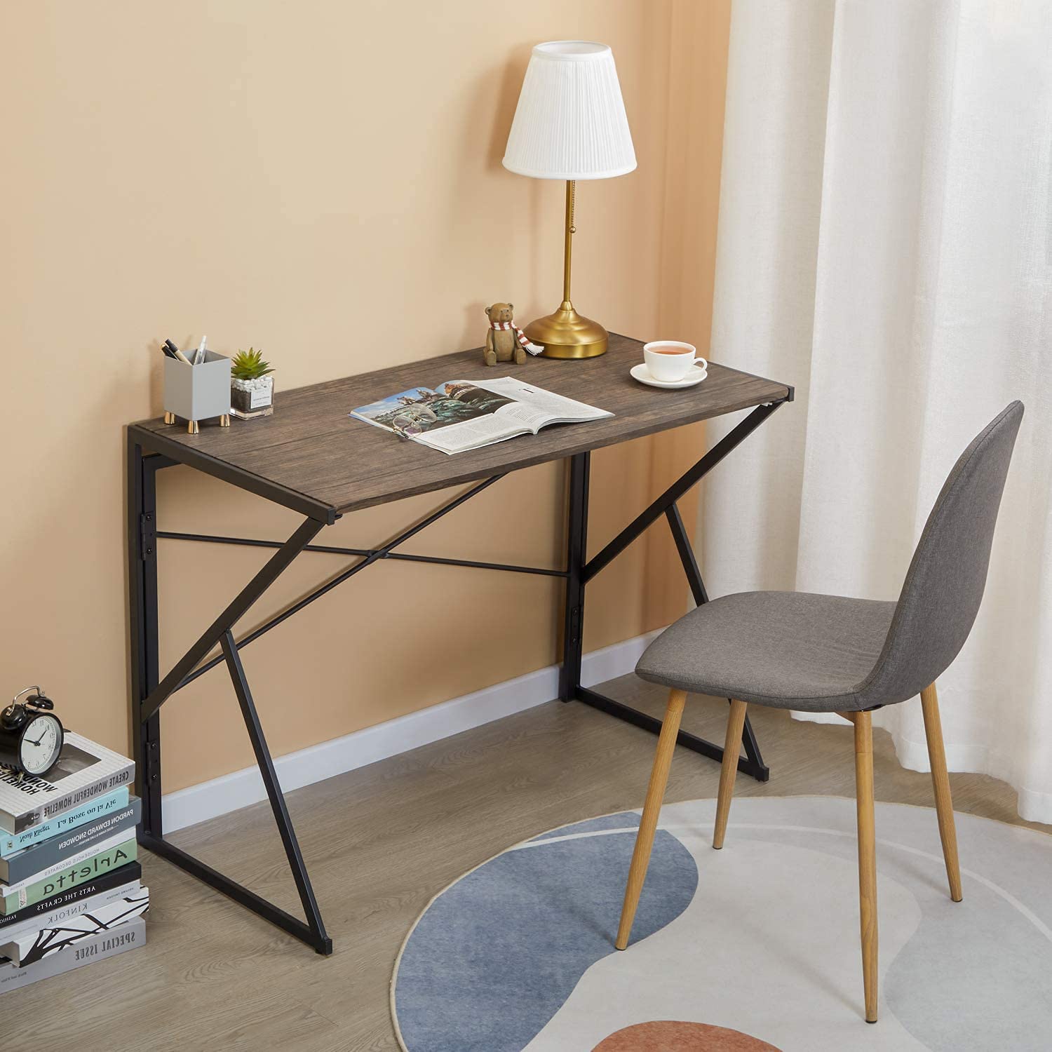 GreenForest Folding Desk No Assembly 40" Foldable Writing Computer Desk Simple Home Office Desk Laptop Table Space Saving, Walnut