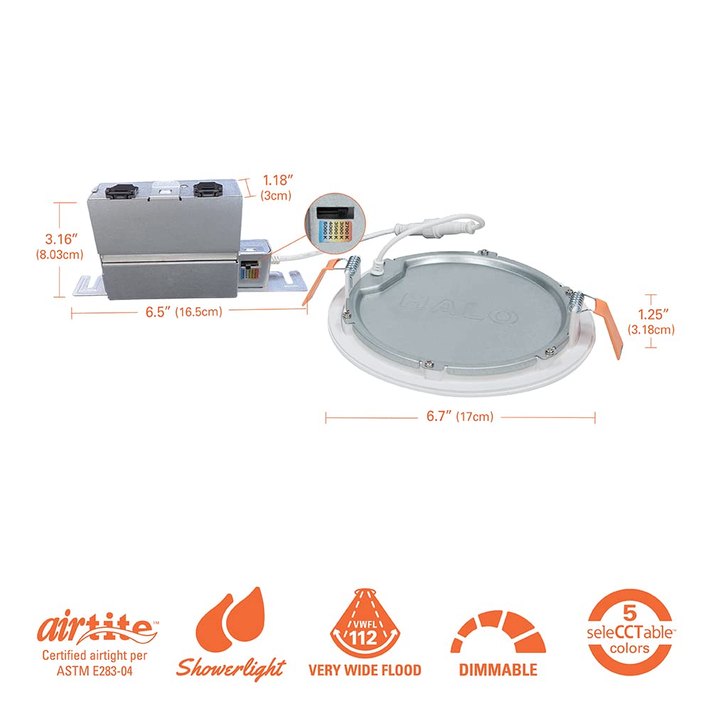 HALO 6 inch Recessed LED Ceiling & Shower Disc Light – Canless Ultra Thin Downlight – 5 CCT Selectable - White - 6 Pack