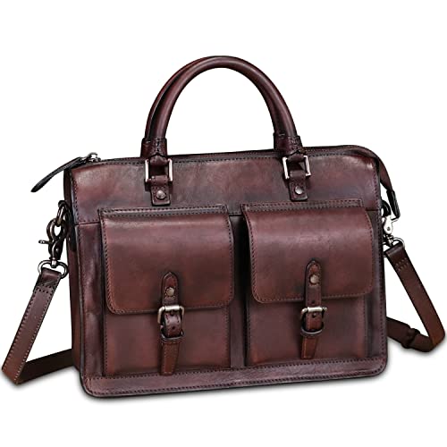 Genuine Leather Satchel Purse for Women Vintage Handmade Top Handle Handbag Retro Messenger Crossbody Bag (Brown)