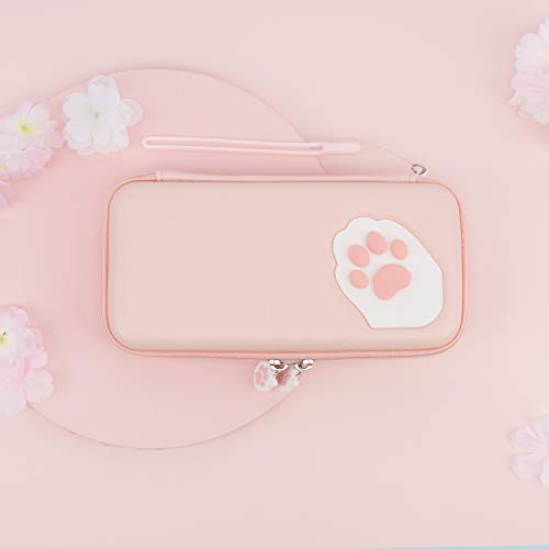 GeekShare Pink Cute Cat Paw Case Compatible with Nintendo Switch/Switch OLED - Portable Hardshell Slim Travel Carrying Case fit Switch Console & Game Accessories - A Removable Wrist Strap (Pink)
