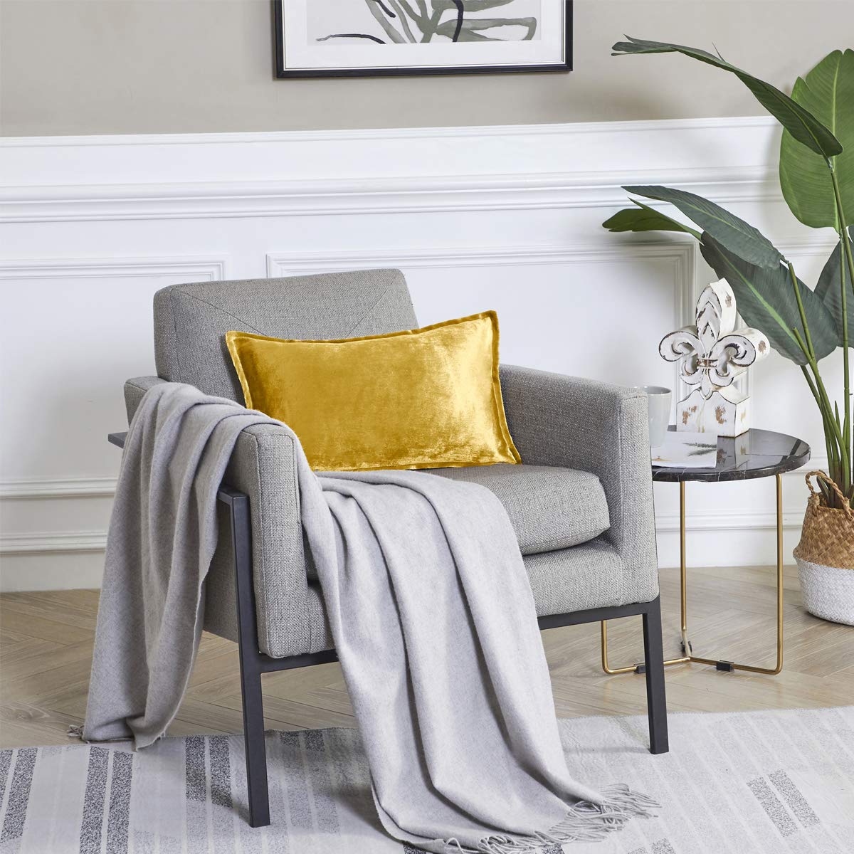 GIGIZAZA Gold Velvet Decorative Lumbar Throw Pillow Covers 12x20 Oblong Couch Sofa Pillow Covers Pack of 2