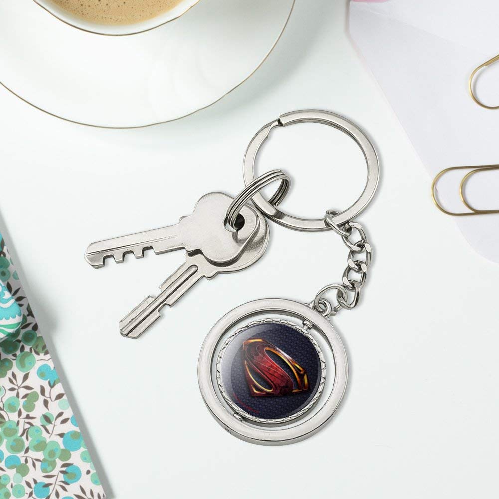 GRAPHICS & MORE Justice League Movie Superman Logo Keychain Spinning Round Chrome Plated Metal