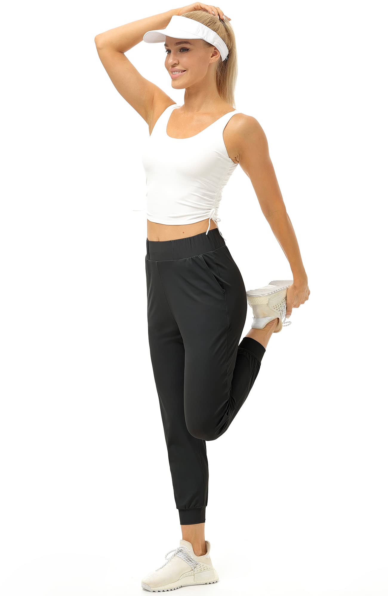 icyzone Lightweight Capri Joggers for Womens with Pockets Sun Protction UPF 50+ Workout Hiking Yoga Pants (Black, S)