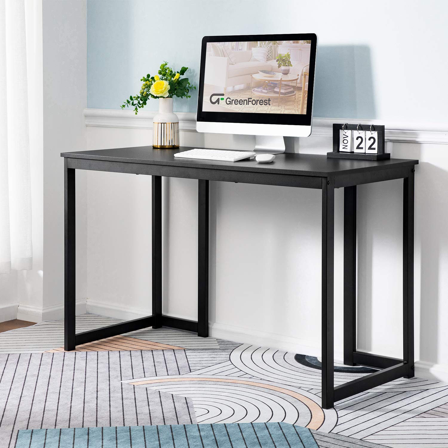 GreenForest Home Office Computer Desk 47 inch Modern Simple Style Writing Study Table Gaming Desk for Workstation, Easy Assembly, Black