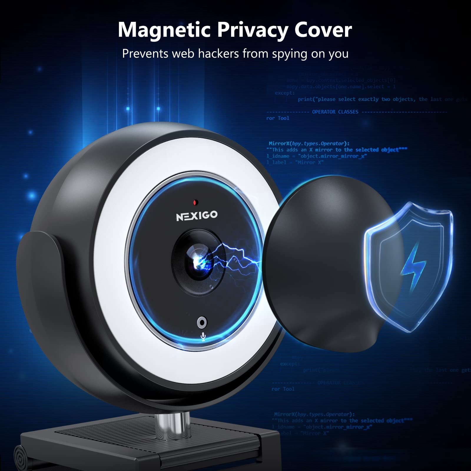 NexiGo N940E (Gen 3) 60FPS Zoomable 1080P Webcam with Remote Control, Magnetic Privacy Cover, Adjustable Brightness, Noise Reduction Mics, for Zoom Skype Teams, Black