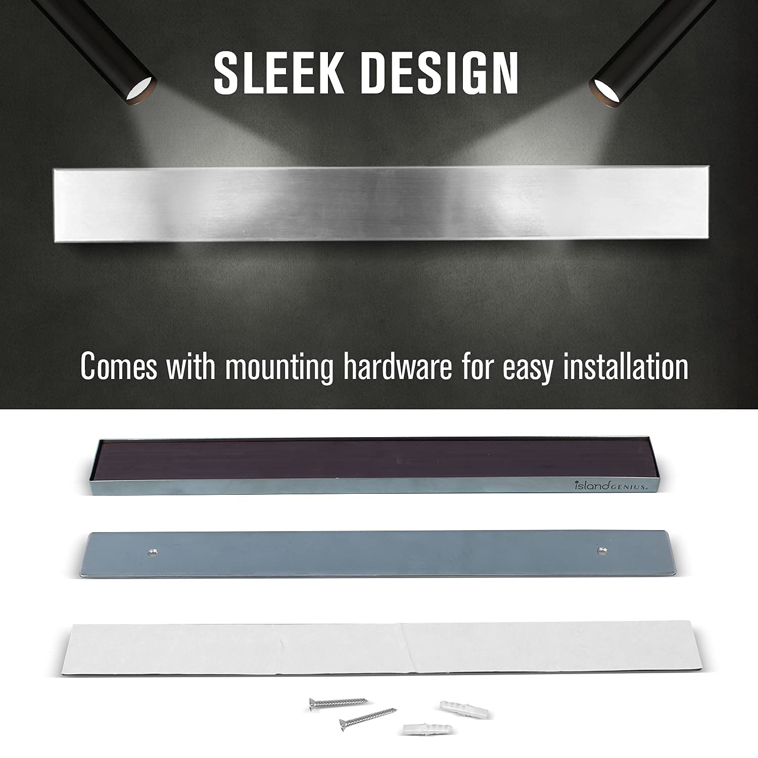 Island Genius 16 Inch Stainless Steel Magnetic Knife Holder Bar Strip for Wall - Kitchen Knife, Utensil and Tool Storage Organizer Magnet