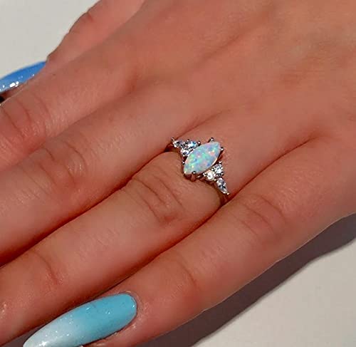 Genuine Marquise Ethiopian Opal Ring-Opal Cubic Zirconia Ring-October Birthstone Ring-925 Sterling Silver Engagement Ring-Opal Wedding Ring (7.25)