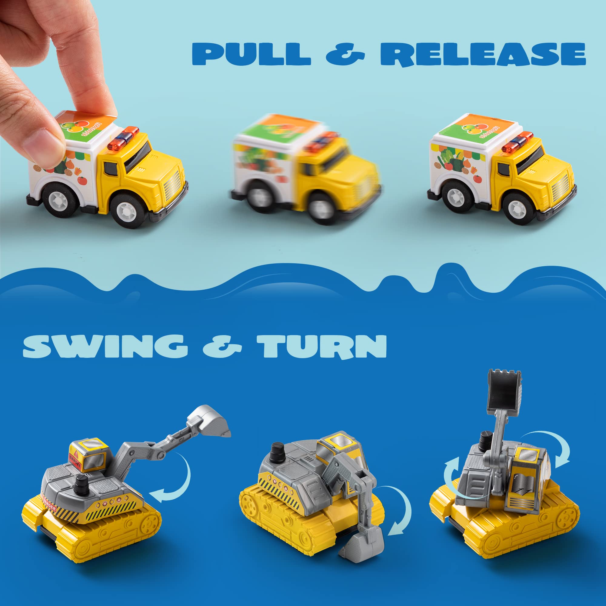 JOYIN 36 Piece Pull Back Cars, Friction Powered Race Cars Vehicle Set for Toddlers, Boys