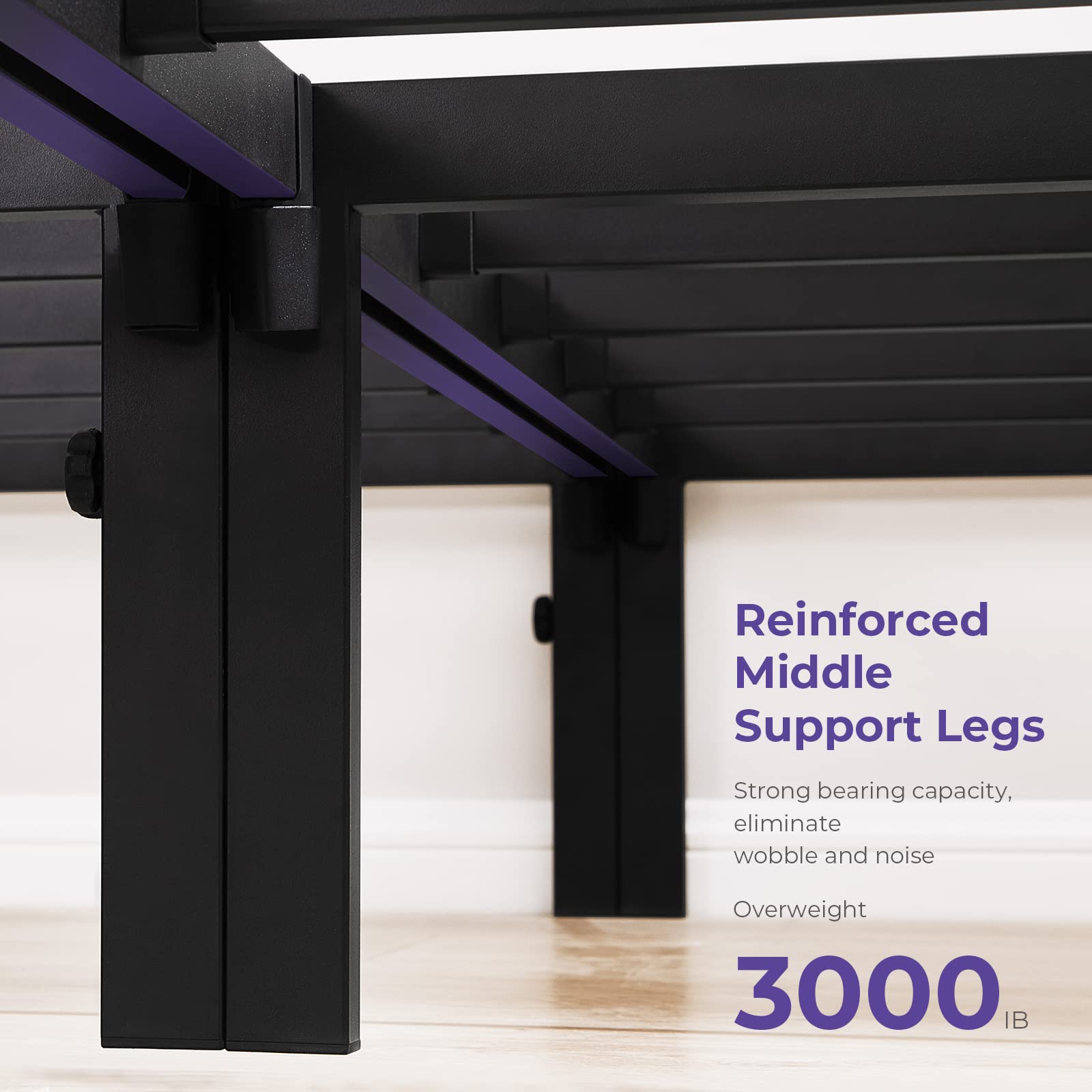 GreenForest King Size Bed Frame Easy Quick Assembly Metal Platform Bed Base and 69 inch L Shaped Desk with Drawers and Power Outlet and USB Ports