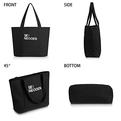 Handbags for Women Canvas Tote Bag with Zipper Large Capacity Top Handle Shoulder Bags Daily Essentials