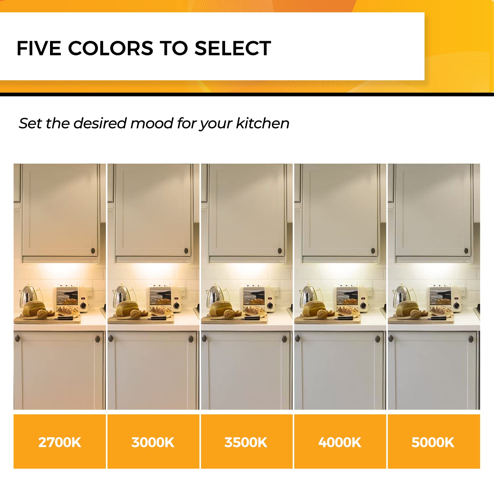 Hizashi 14Inch Under Cabinet Lights Hardwired or Plug in, 5CCT Color Selectable-2700K/3000K/3500K/4000K/5000K, 9W 650lm Dimmable Under Cabinet Lighting, CRI>90, Linkable, ETL & Energy Star