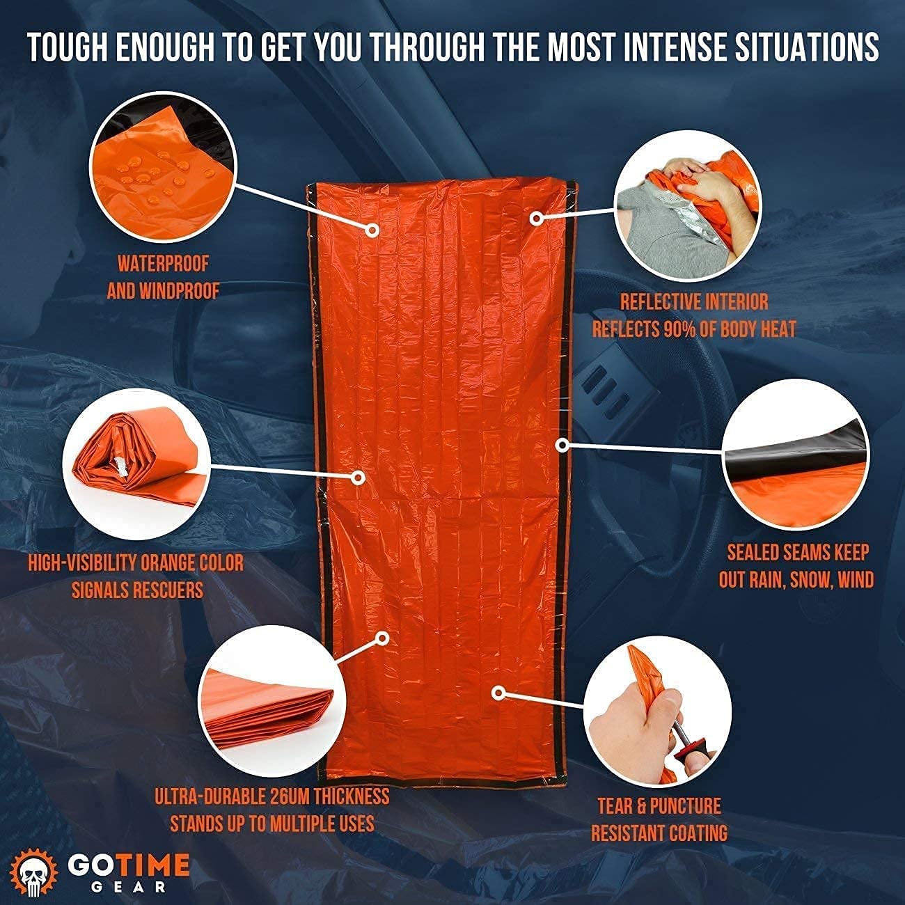 Go Time Gear - Life Bivy Thermal Bivvy and Life Survival Shelter - Emergency Sleeping Bags and Survival Tent - Emergency Bag Bundle (Orange)