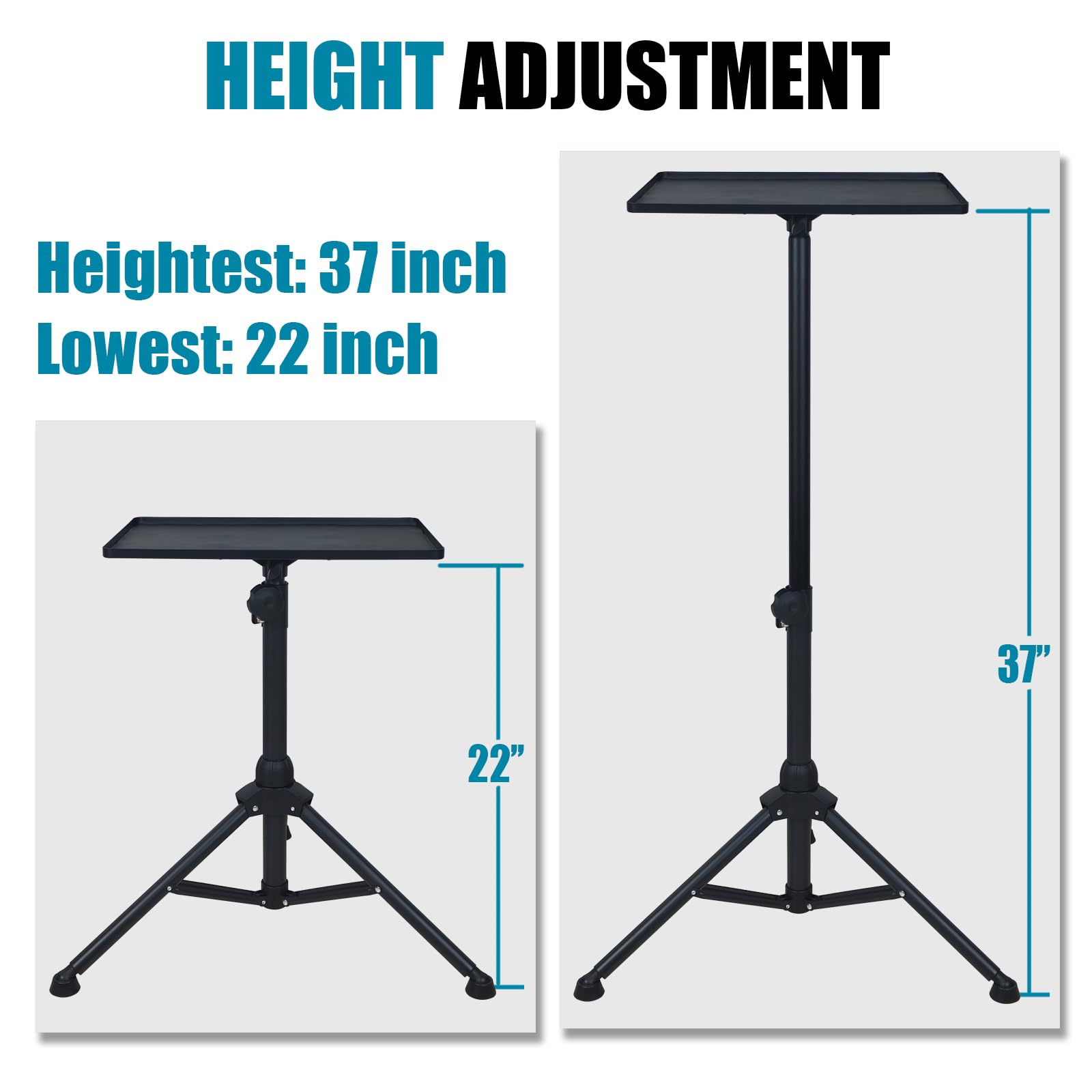 GLEAM Projector Stand Stronger Support Large Tray with Phone Clip 15.5in(L) x 11.5in(W) Height from 24in to 40in for Laptop, Projector, DJ