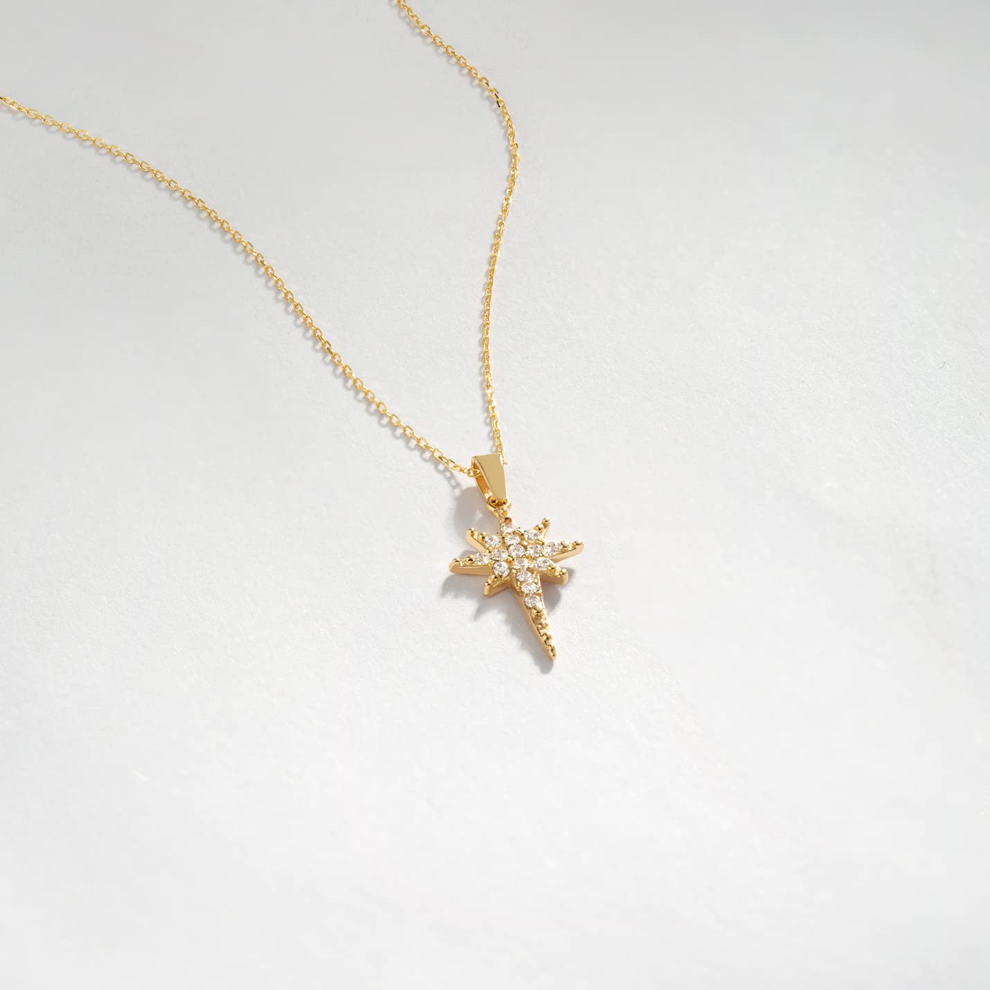 GELIN 14K Solid Gold North Star Necklace for Women | 14k Gold Celestial Necklace, 18"