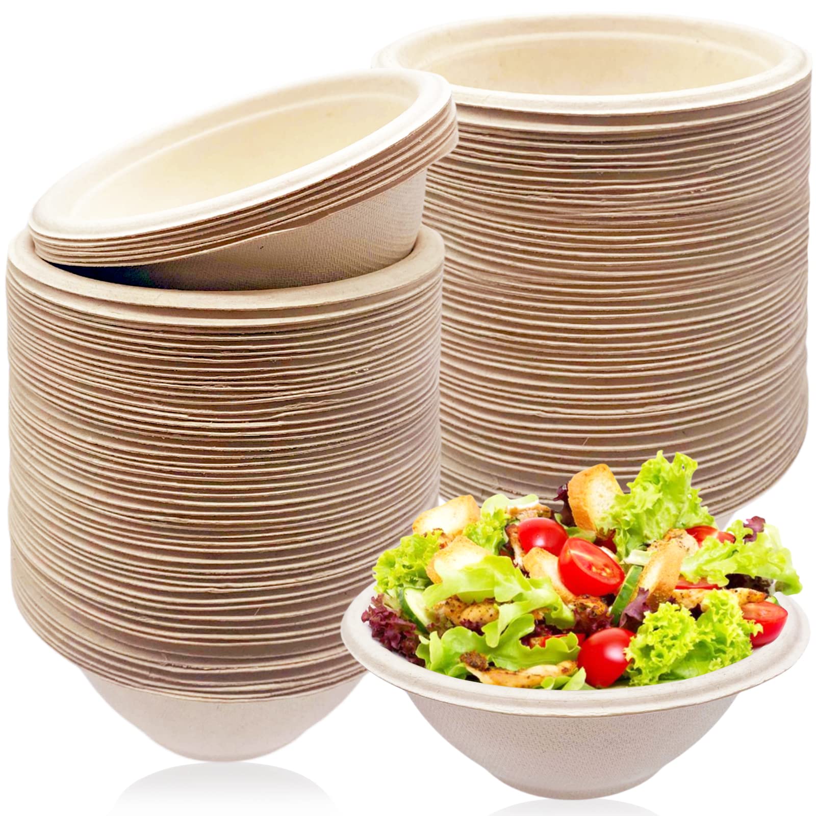 Hamiggaa 100 Pack 8 Oz Paper Bowls Compostable Bowls,Natural Disposable Bowls,Bagasse Bowl Made with All Natural Sugarcane,Biodegradable Bowls for Party,Restaurants and More