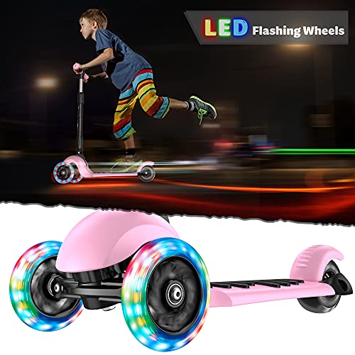 Greentest Scooter Foldable Adjustable Height Easy Turning 3 Wheel Scooter Kids Boys Girls Flashing PU Wheels