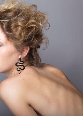 Halloween Eygption Snake Earrings Vintage Long Serpent Dangle Earrings Snake Animal Thanksgiving Jewelry Gift (D:black)
