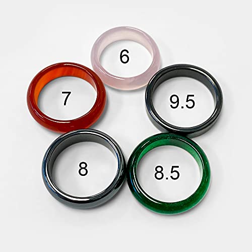 Gem Avenue Green and Light Pink Agate Hematite Carnalian Unisex Band Set Assorted Ring Sizes 6 to 9.5 Set of 5