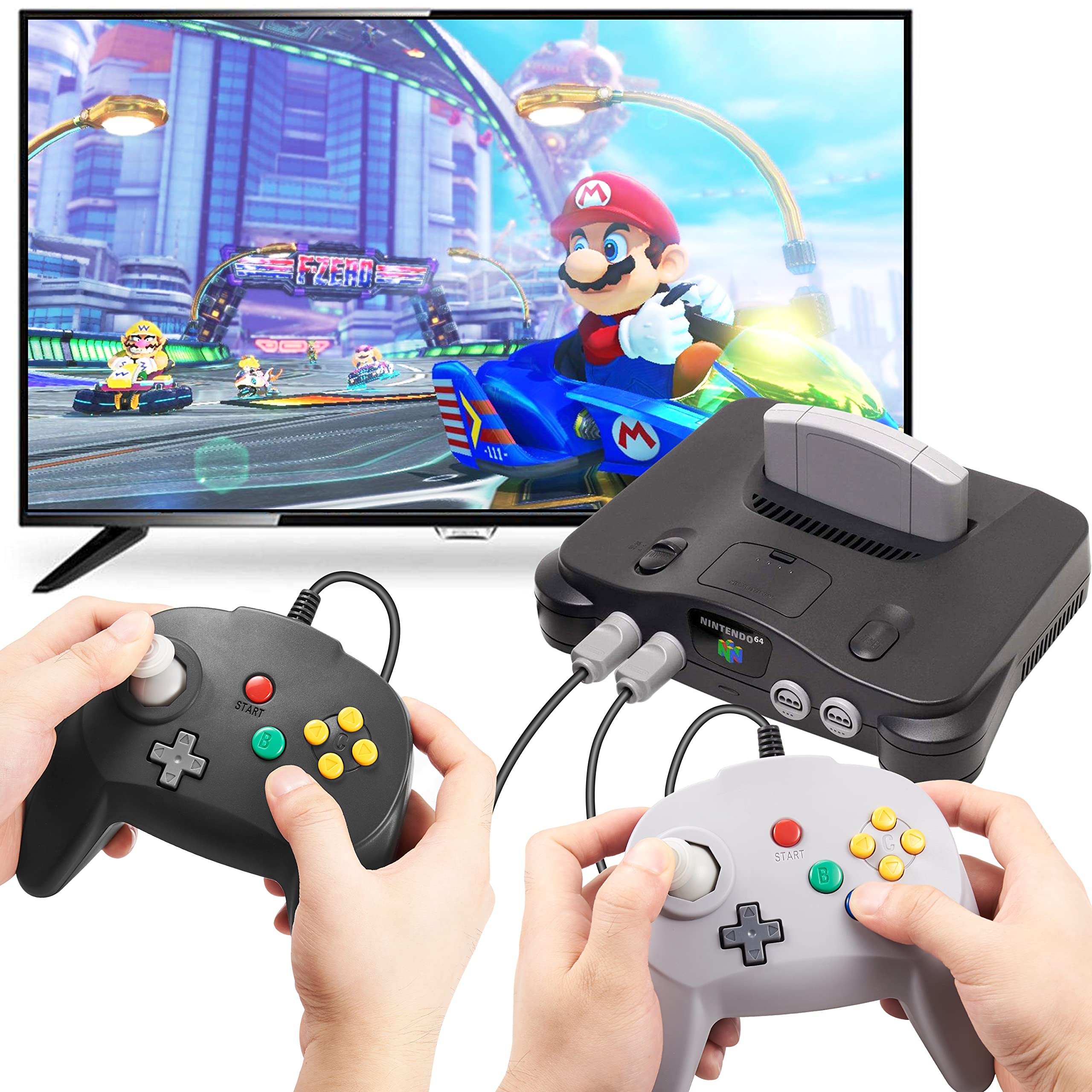 iNNEXT [New Version] 4 Pack for N64 Controller, Game pad Joystick for 64 - Plug & Play (Non PC USB Version) (Joystick from Japan) Black/Grey/Clear Blue/Clear Green