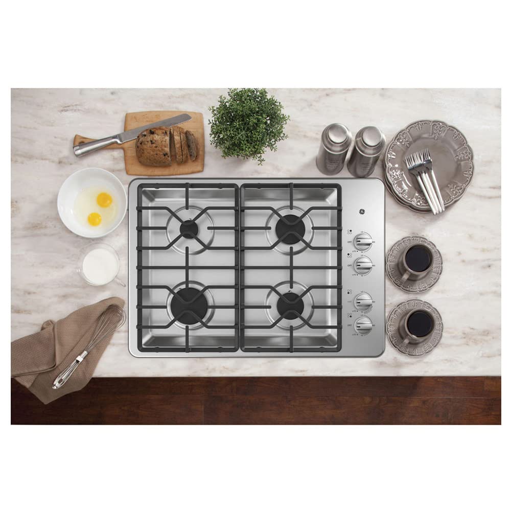 GE JGP3030SLSS 30 Inch Gas Cooktop with MAX System, Power Broil, Simmer, Continuous Grates, Sealed Burners and ADA Compliant, Stainless Steel