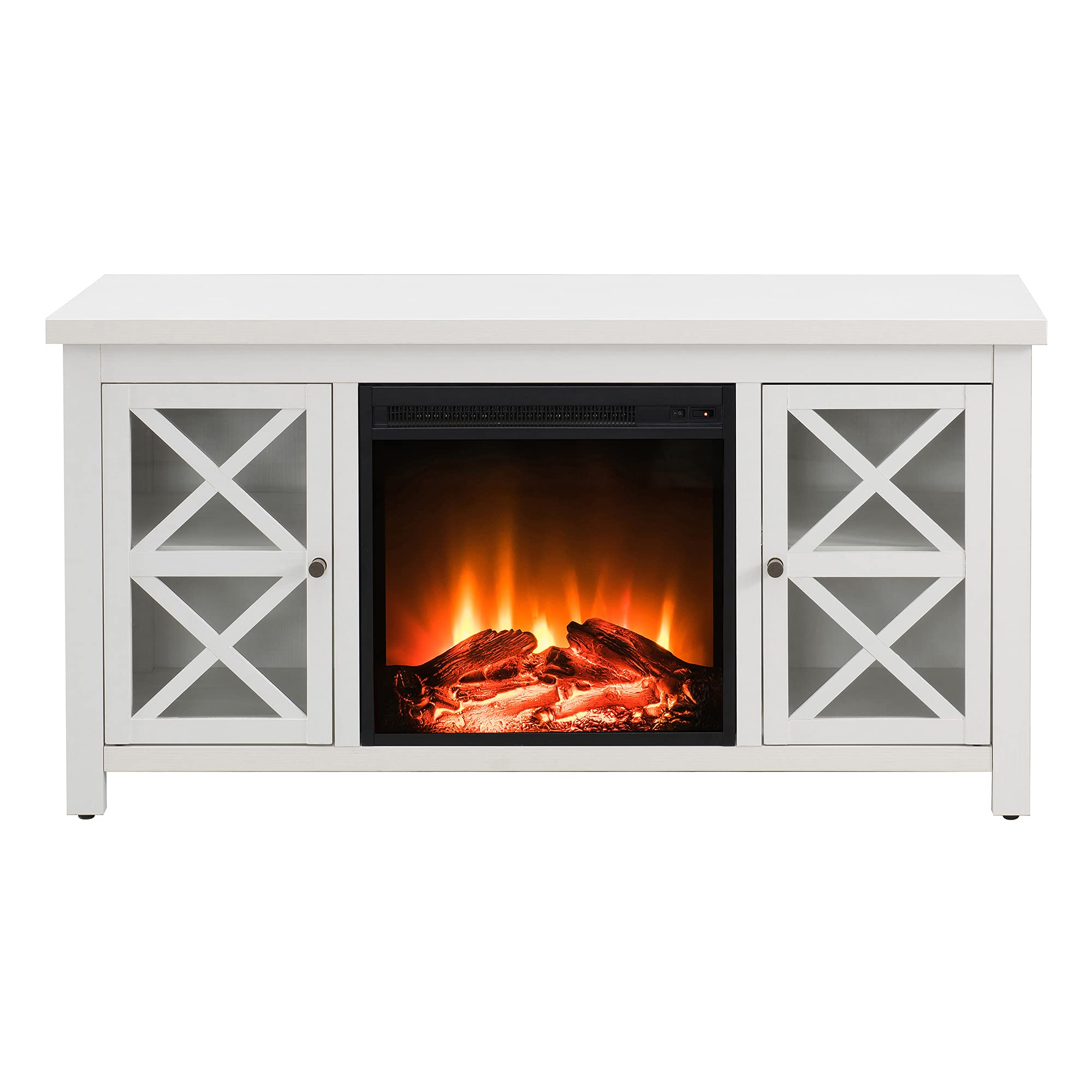 Henn&Hart Rectangular TV Stand with Log Fireplace for TV's up to 55" in White, Electric Fireplace TV Stands for the Living Room