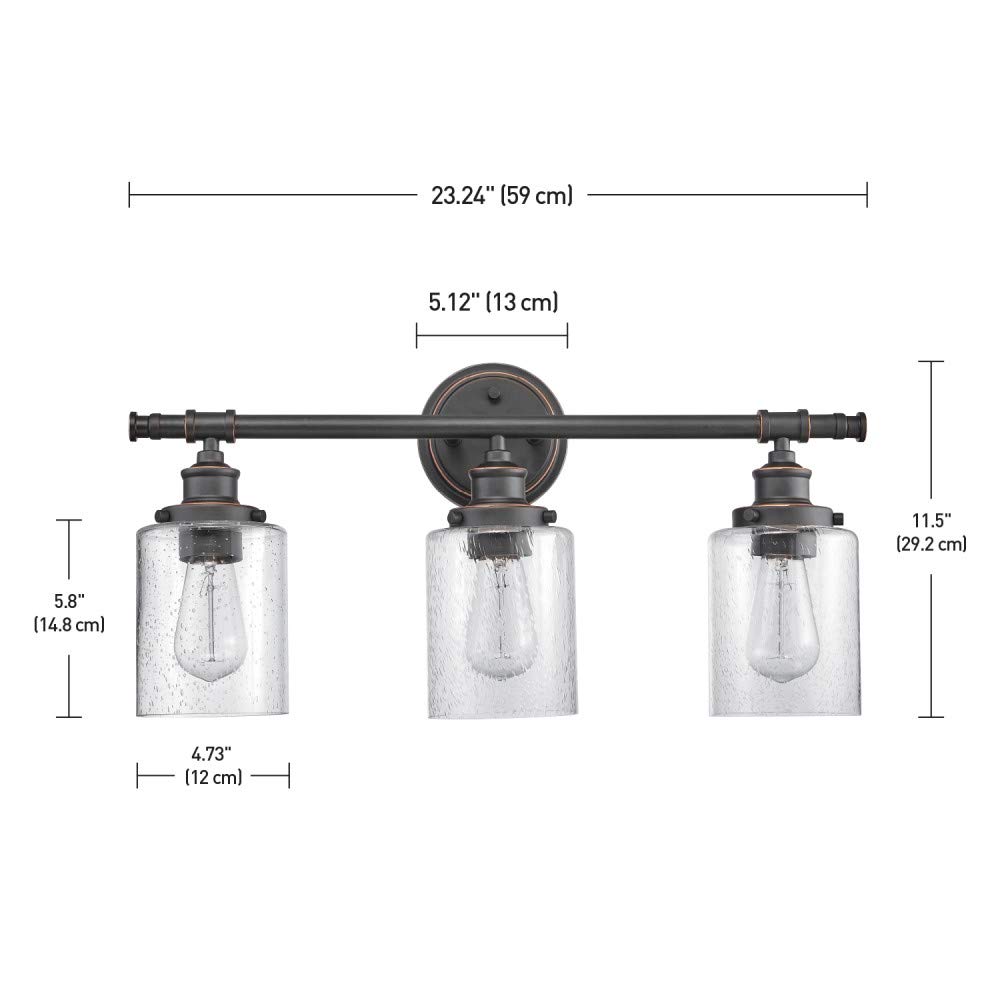 Globe Electric 51415 5-Piece All-in-One Bathroom Accessory Set, with Vanity, Bronze, 3-Light Vanity Light, Seeded Glass, Towel Bar, Towel Ring, Robe Hook, Toilet Paper Holder, Home Improvement
