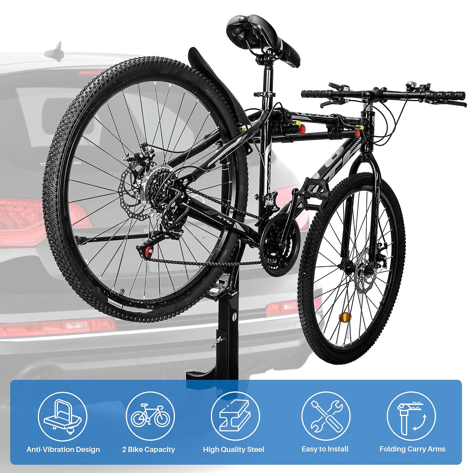 GXP 2 Bike Rack Hitch Mount Bicycle Carrier W/Anti-Rattle Hitch-Tightener (Size : 2 Bike W/Reflector)