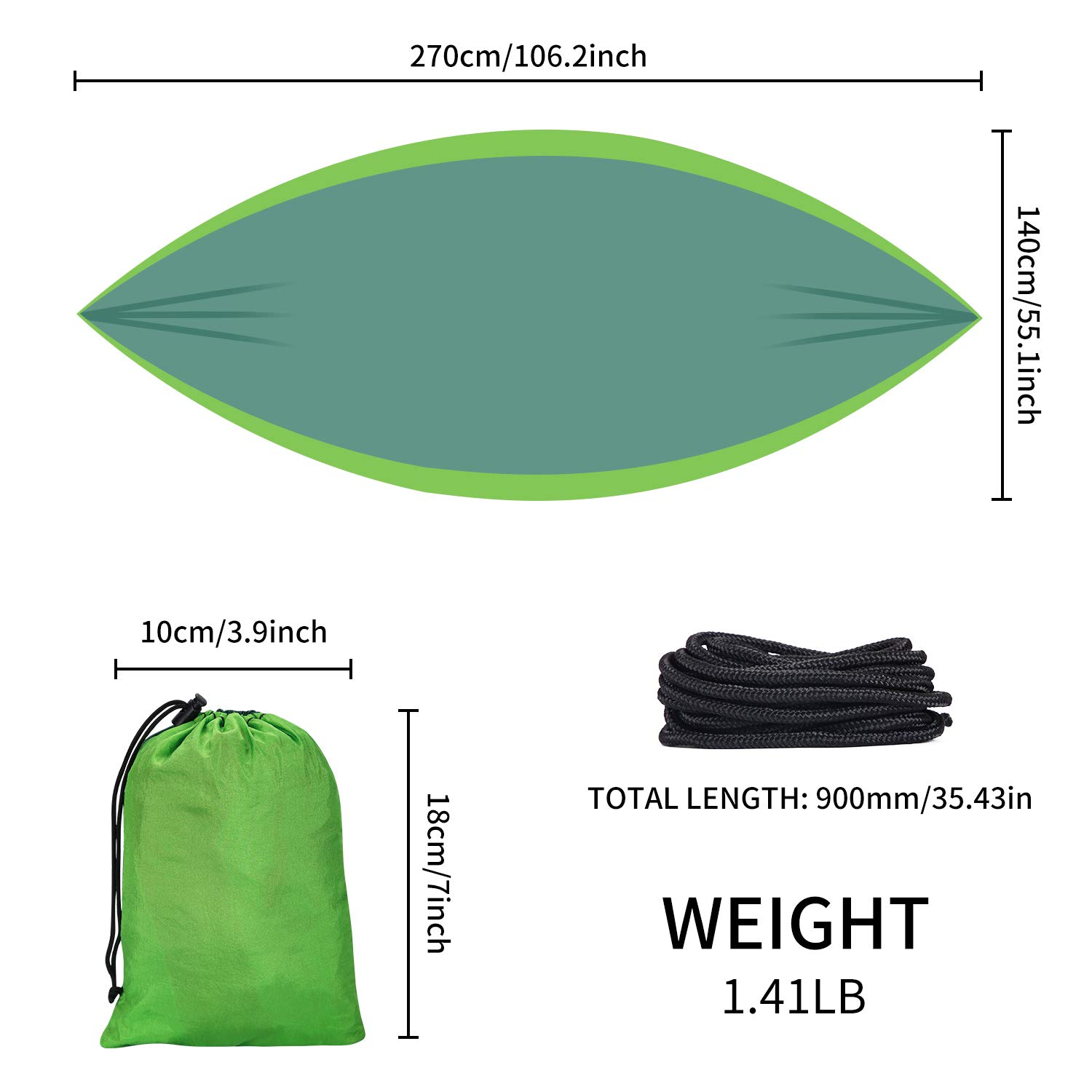 Hammock Portable Double Hammocks,for Hiking、Camping、Backpacking、Travel、Yard、Beach (Blackish Green/Light Green)