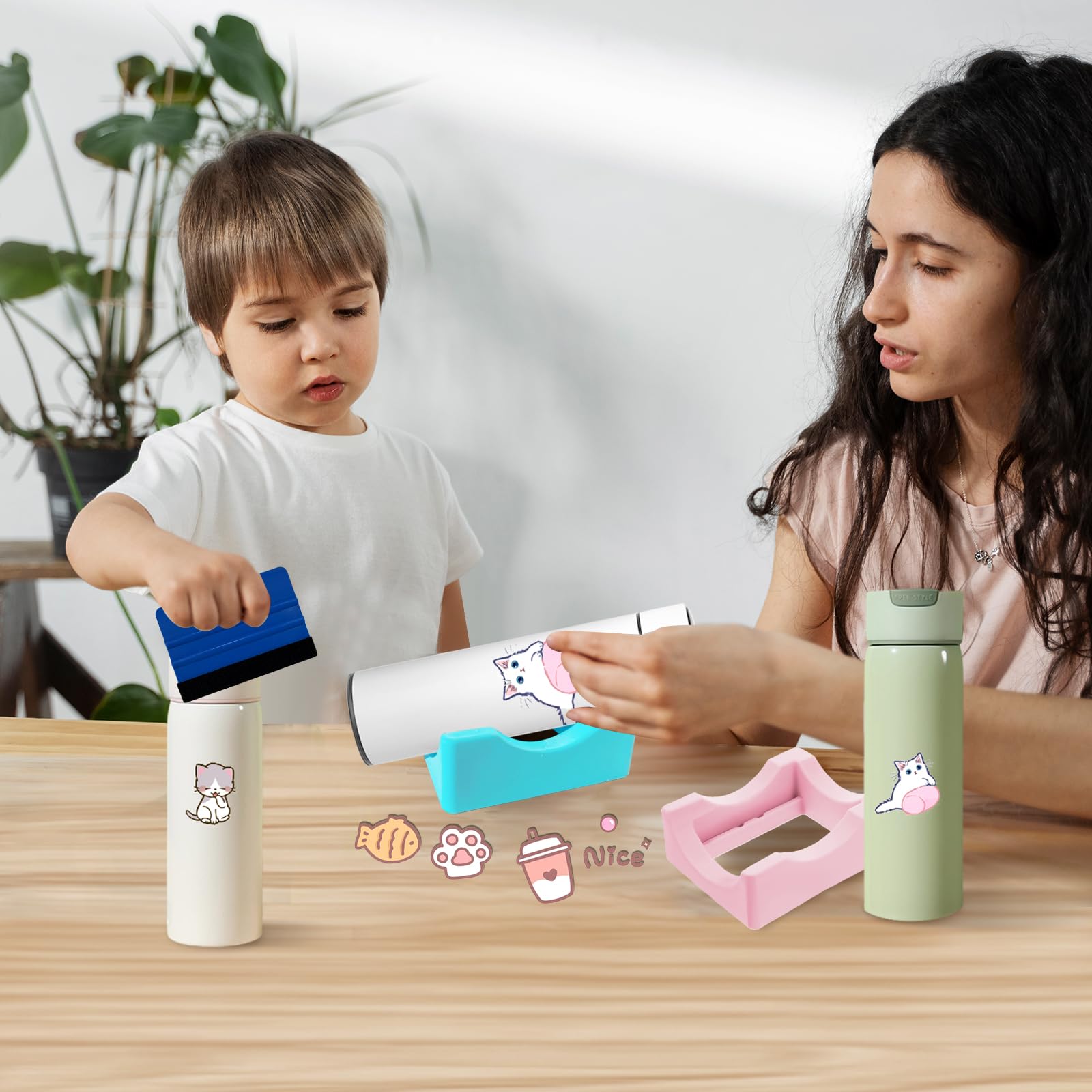 HealthSTEC Crafting Cup Cradle with Silicone Material and Felt Edge Squeegee Ideal for Applying Vinyl Decals on Tumblers Anti-Skid Design(Pink)