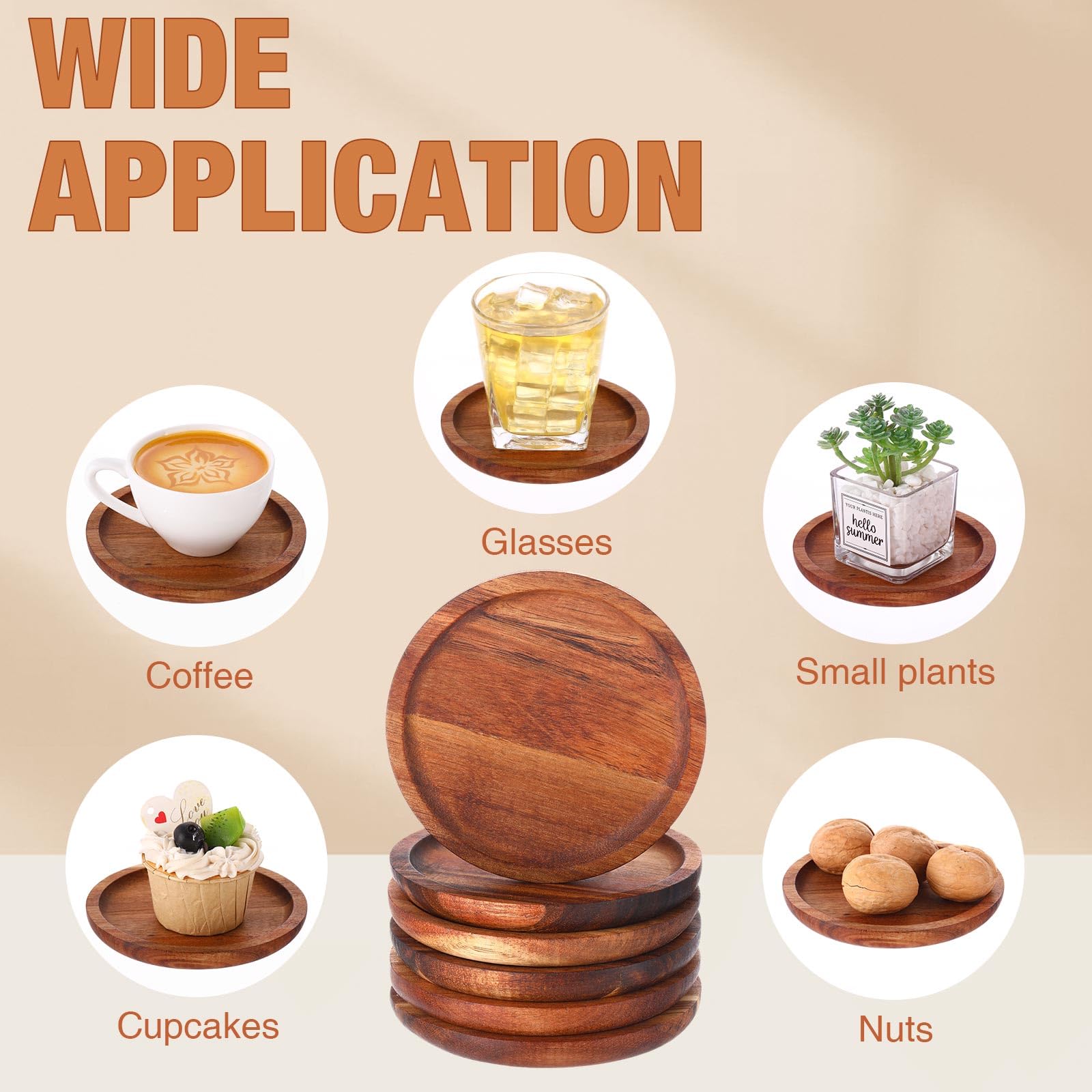 Gejoy 20 Pcs Wooden Coasters for Drinks 5 Inch Natural Acacia Wood Coaster Set Stackable Round Coasters Bulk for Coffee Tabletop Protection for Any Kind of Cups Housewarming Gifts Home Bar Table Decor