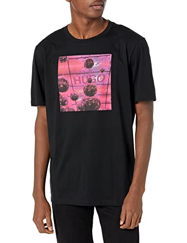 HUGO Boss Mens Crew Neck Pattern Box Jersey T-Shirt T Shirt, Black Metal, Small US