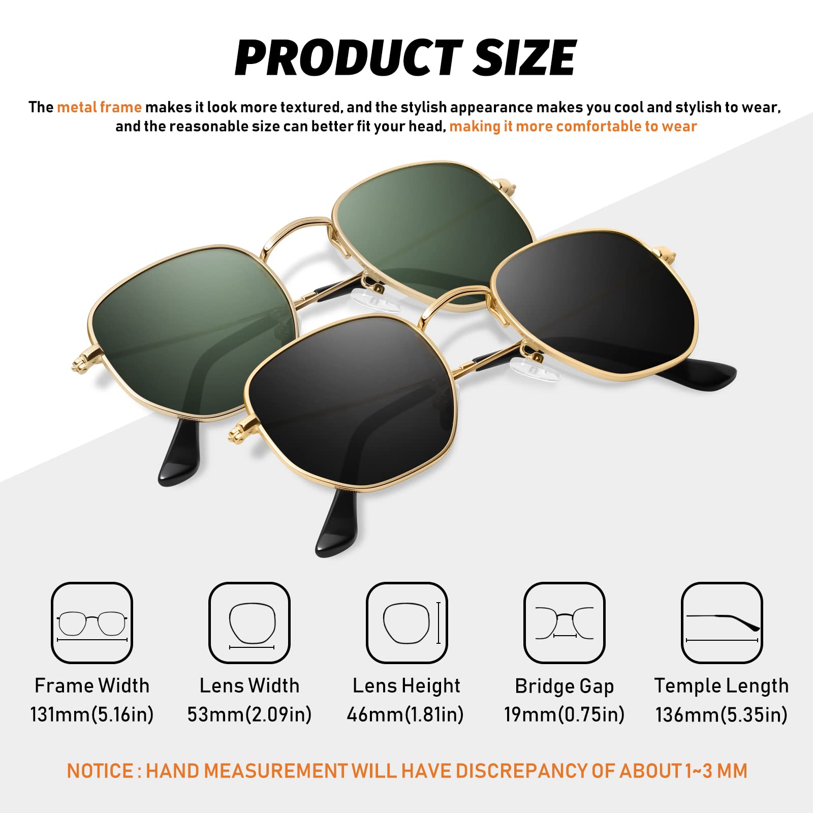 GRFISIA Small Round Polarized Sunglasses Women and Men Vintage Hexagon Square Sun glasses UV400 Protection