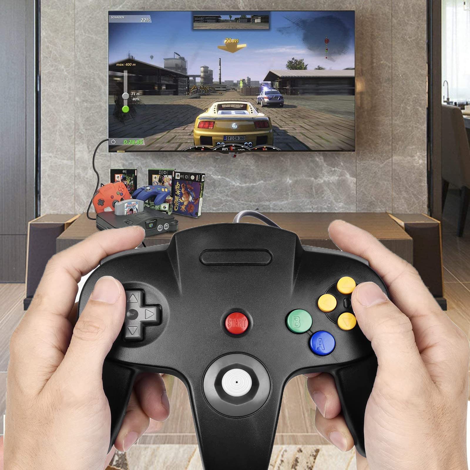 JINHOABF Classic N64 Controller,Wired N64 64-bit Gamepad Joystick for N64 Console(Black)
