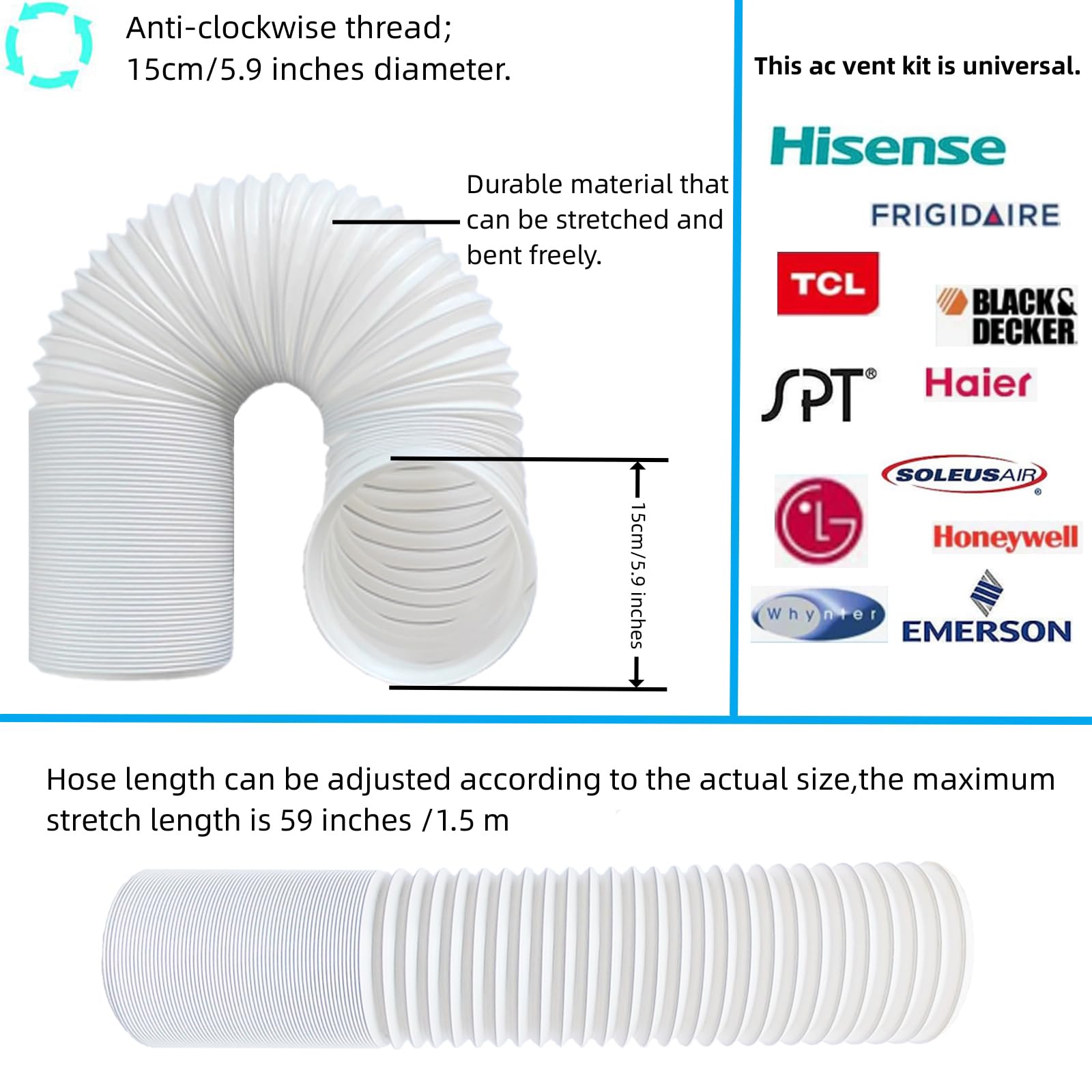 HTBHHDZ Portable Air Conditioner Window Vent Kit 5.9 Inches/15 cm Diameter Exhaust Hose for AC Window Vent Kit,Adjustable Length Window Seal Panel for Sliding Horizontal Or Vertical Window